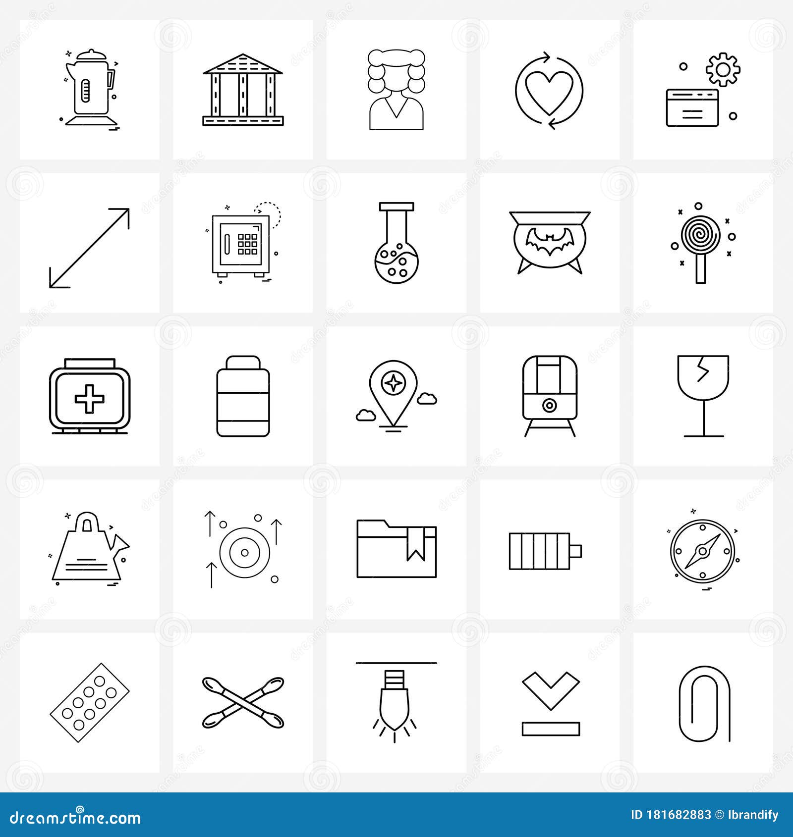 UI Set of 25 Basic Line Icons of Preference, Browser, Institution, Love ...