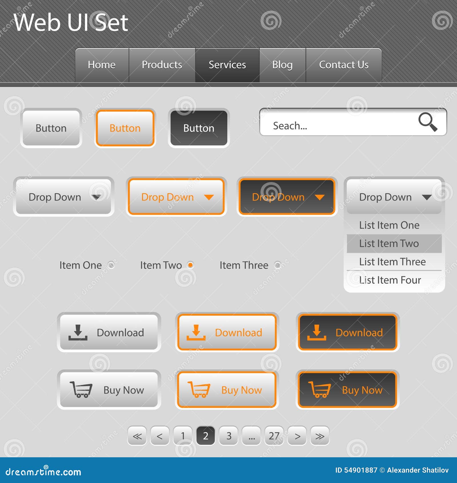 Ui Set for You Web Site, Grey, Orange Stock Vector - Illustration of ...