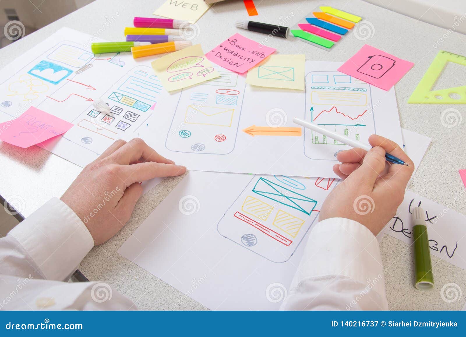 Ui Ux Application Designer Working on Desk Stock Image - Image of ...