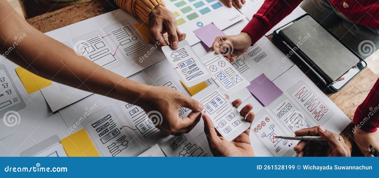 UI UX Creative Designer Team Designing Wireframe Layout for Responsive ...