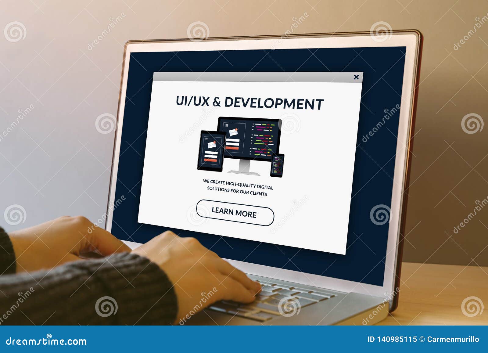 UI/UX Design and Development Concept on Laptop Screen on Wooden Table ...