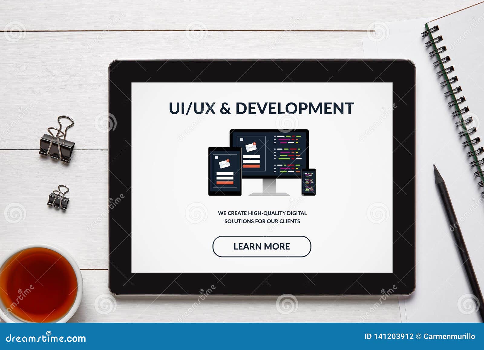 UI/UX Design and Development Concept on Tablet Screen with Office ...