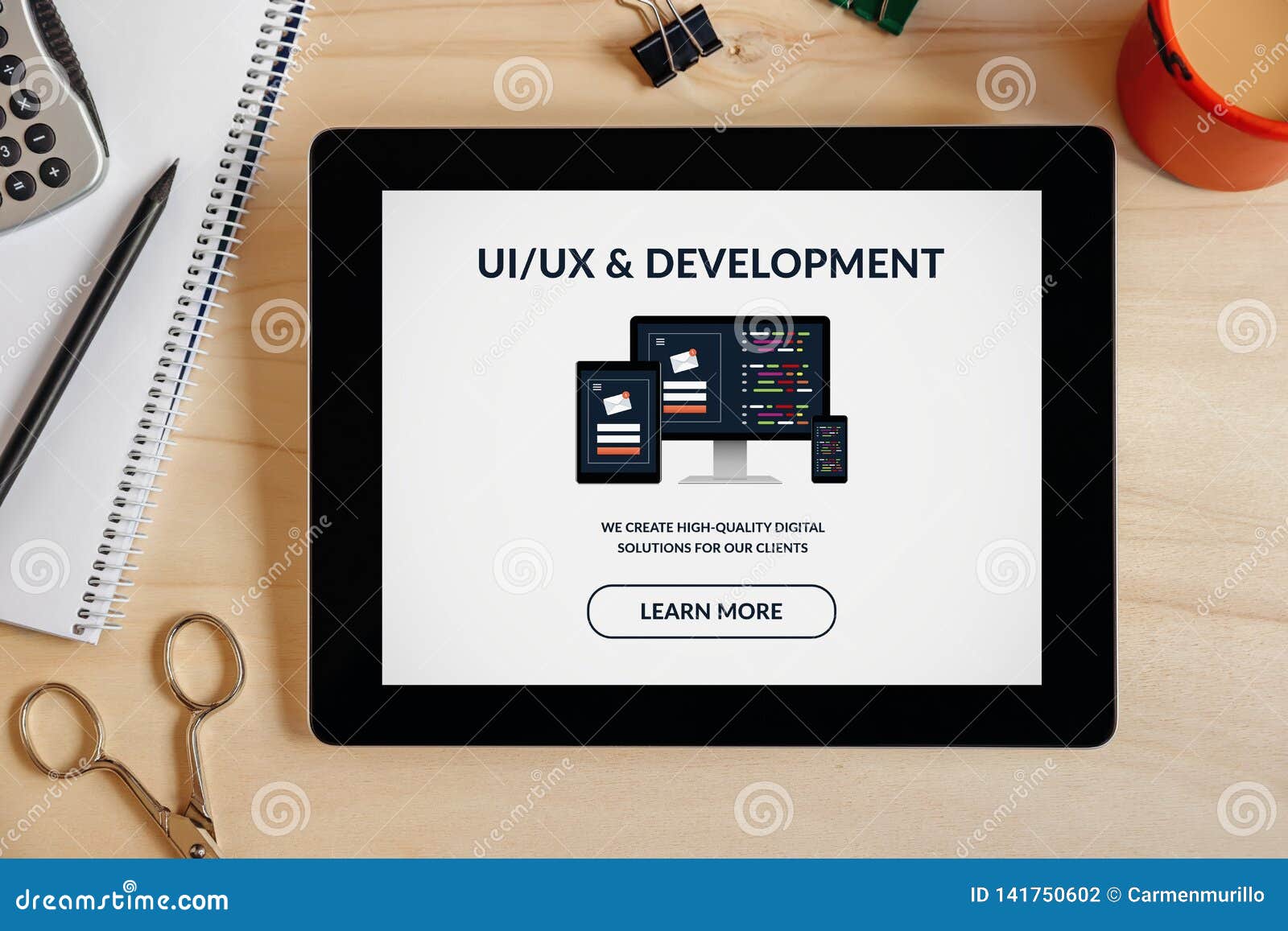 UI/UX Design and Development Concept on Tablet Screen with Office ...