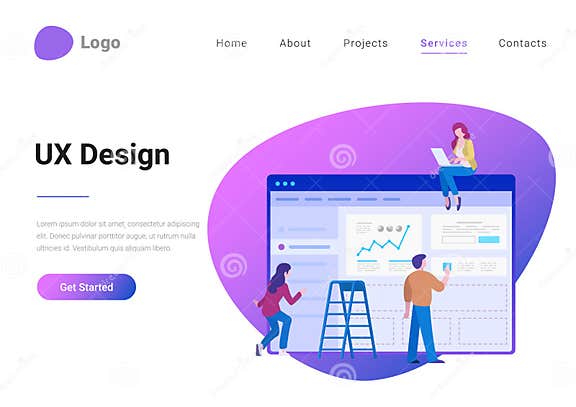 UI UX Design People Teamwork Flat Style Landing Page Banner Vector ...