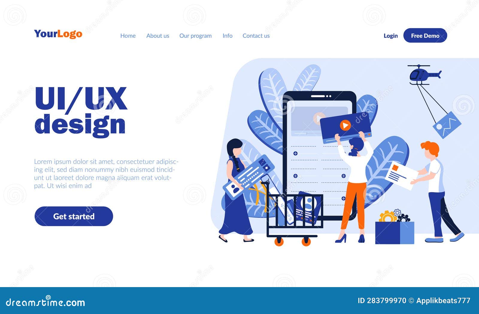 UI and UX Design Vector Landing Page Template with Header. Application ...