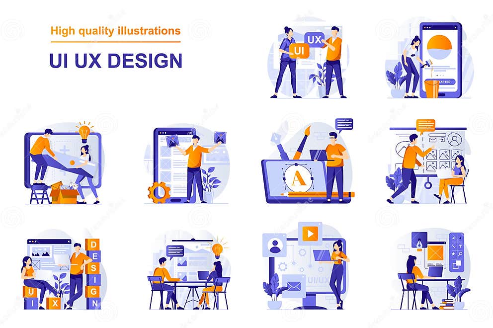 UI UX Design Web Concept with People Scenes Set in Flat Style. Bundle ...