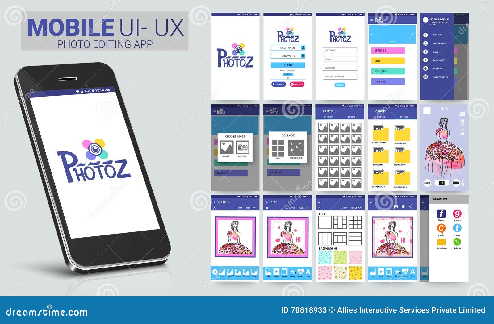 UI, UX and GUI for Photo Editing Mobile Apps. Stock Illustration ...