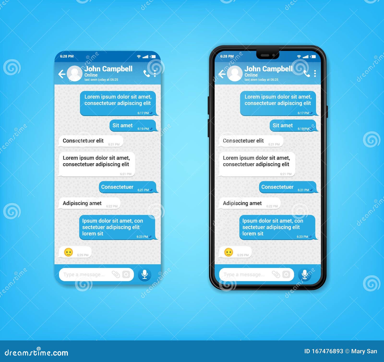 UI UX Phone Chat Blue Interface. Text Message Mobile Phone Stock Vector ...