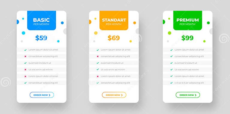 Pricing Plans Table and Pricing Chart Price List for Web or App ...