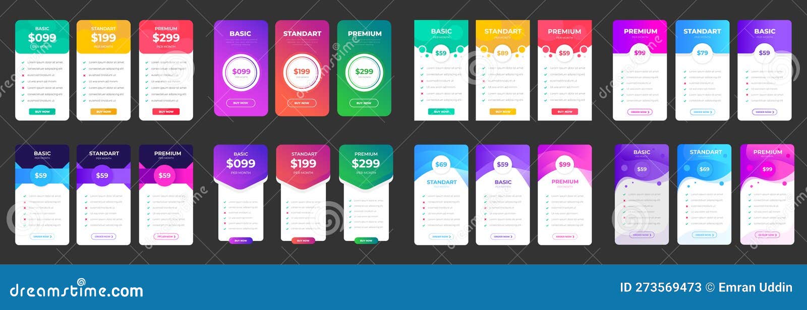 Ui UX Pricing Design Tables with Tariffs, Subscription Features ...