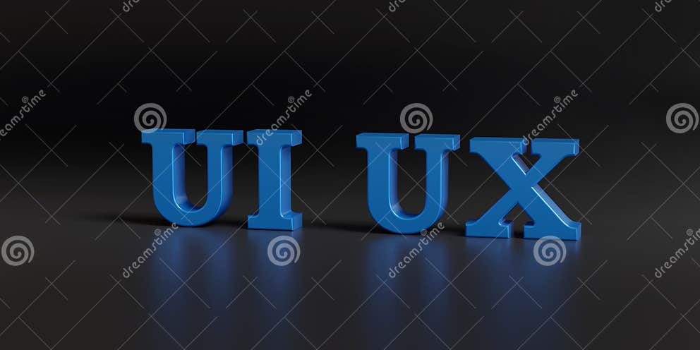 UI UX Text in Three Dimensions on Dark Background. 3d Illustration ...