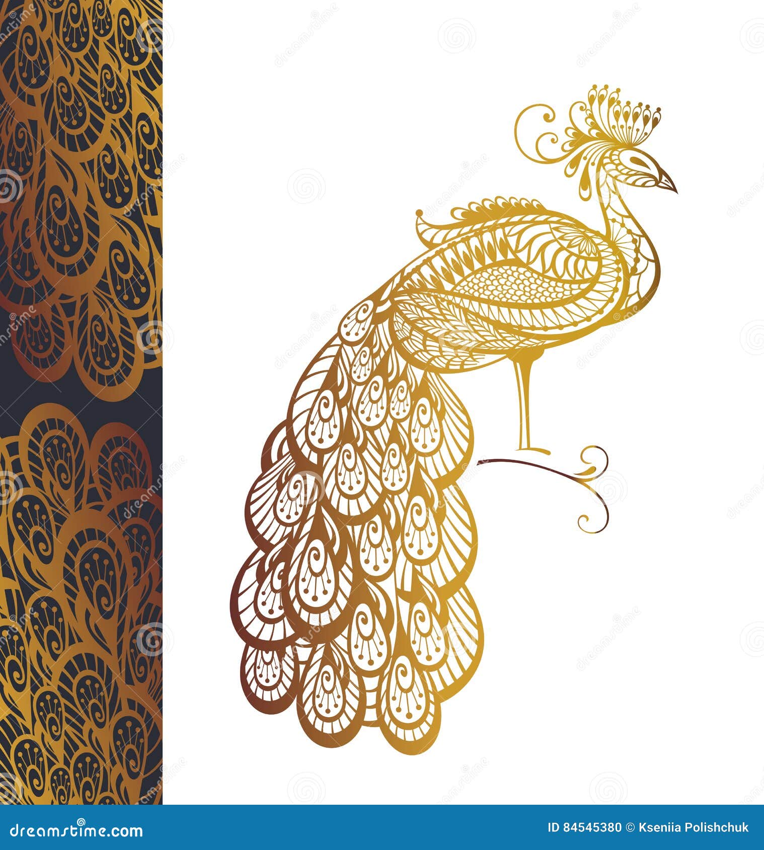 Uitnodiging Met Gouden Pauw Vector Illustratie - Illustration of retro ...