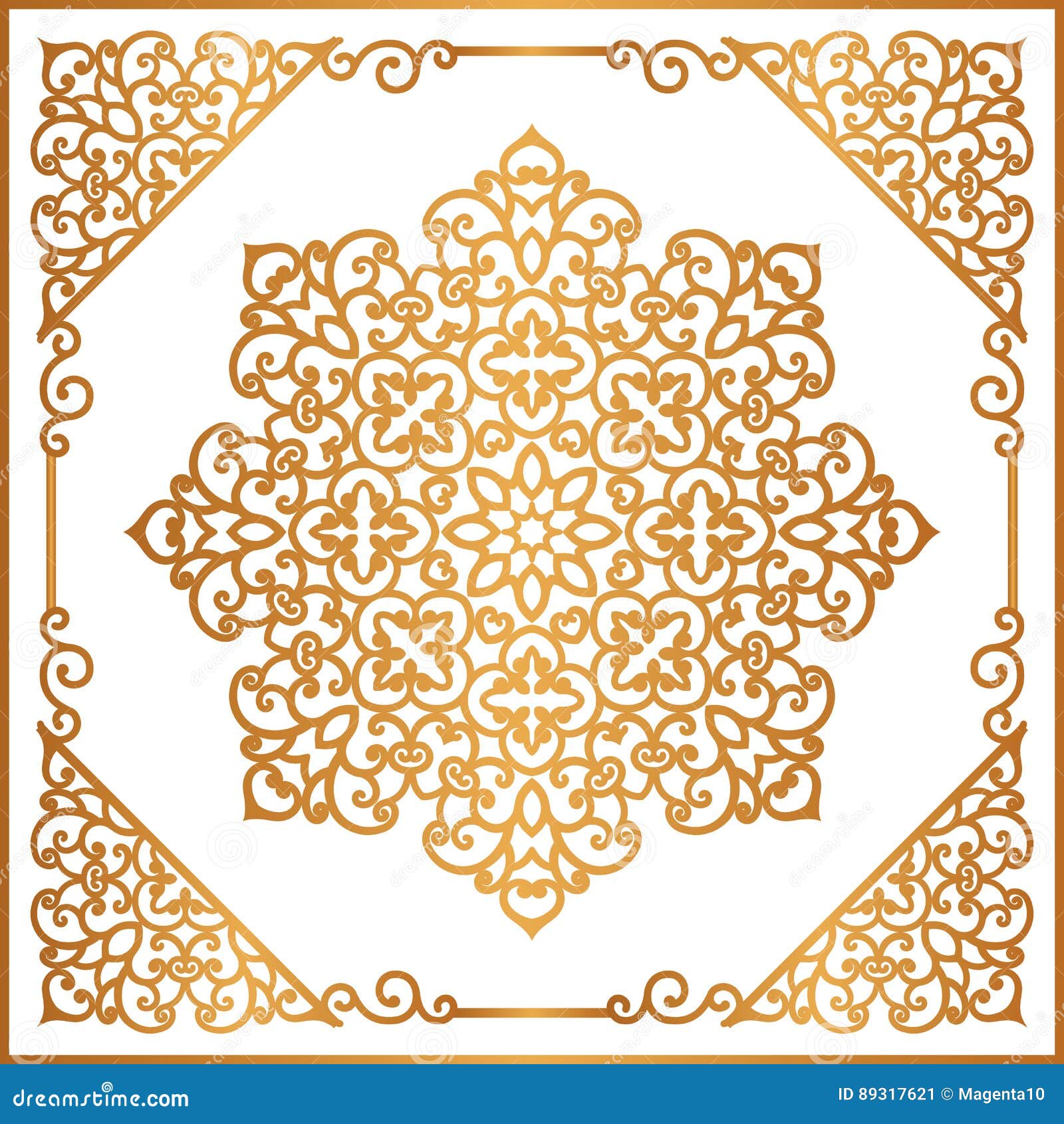 Uitstekend Gouden Rond Ornament in Vierkant Kader Vector Illustratie ...