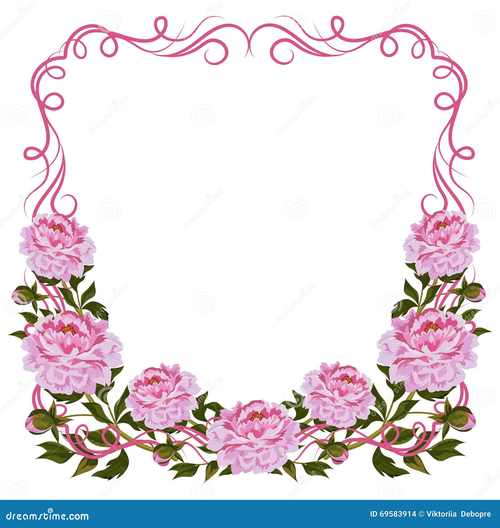 Uitstekend Kader Met Roze Pioenen Vector Illustratie - Illustration of ...