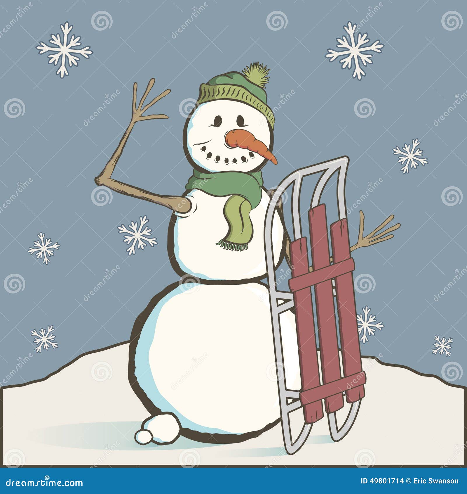 Uitstekende Sneeuwman Met Slee Vector Illustratie - Illustration of ...