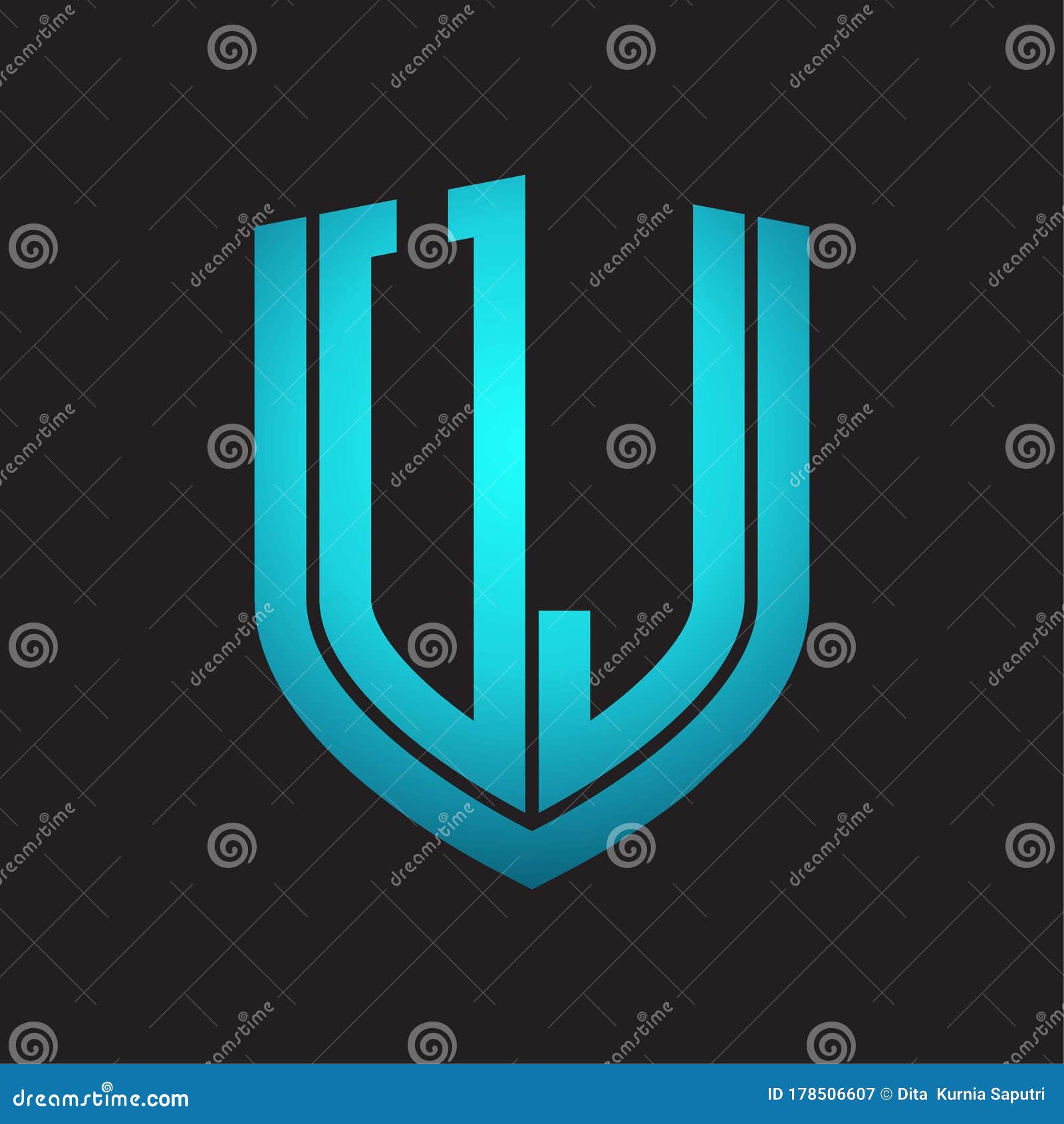 UJ Logo Monogram with Emblem Shield Design Isolated with Blue Colors on ...