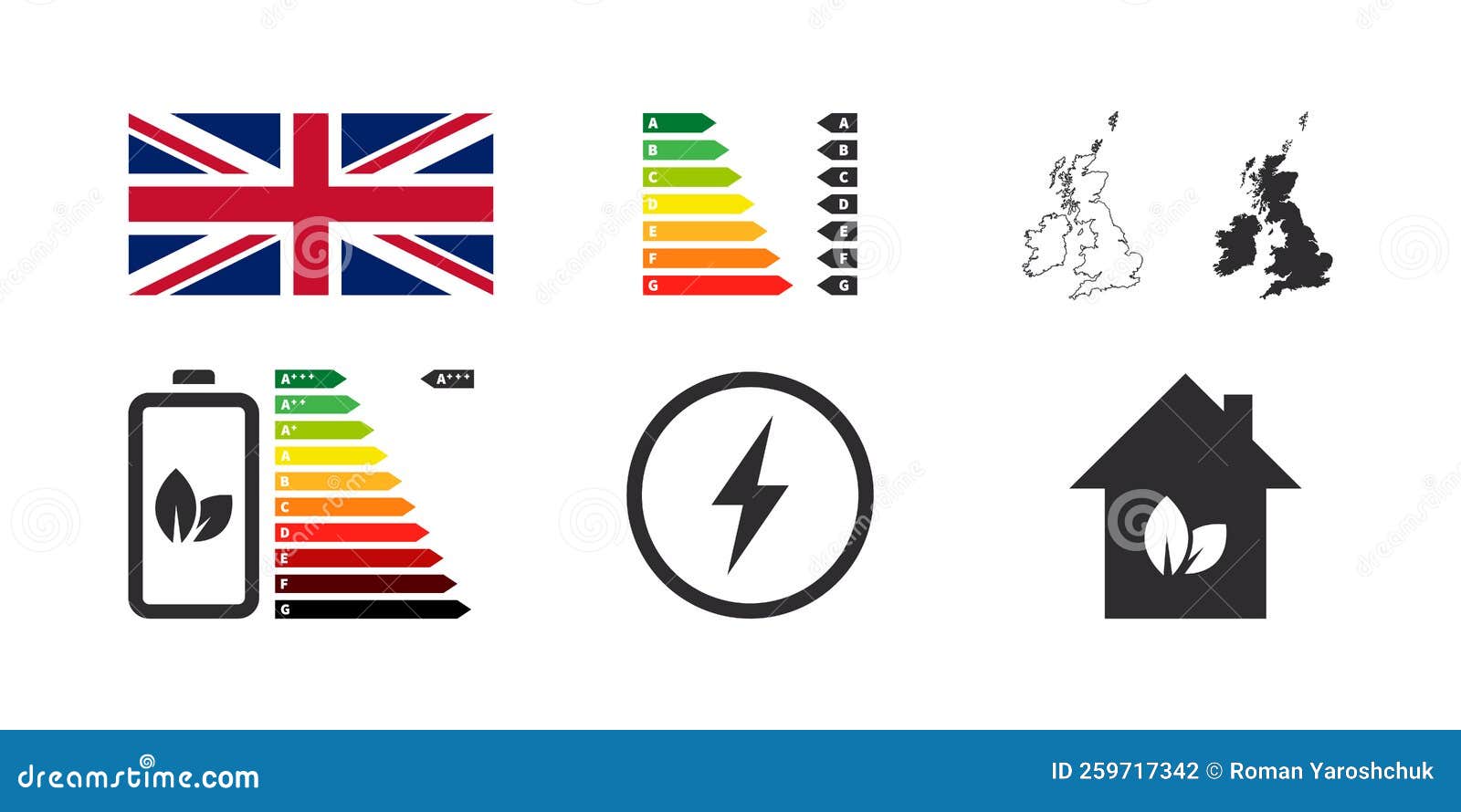 UK Energy Efficiency Badges. Energy Performance Icons. Energy Rating ...