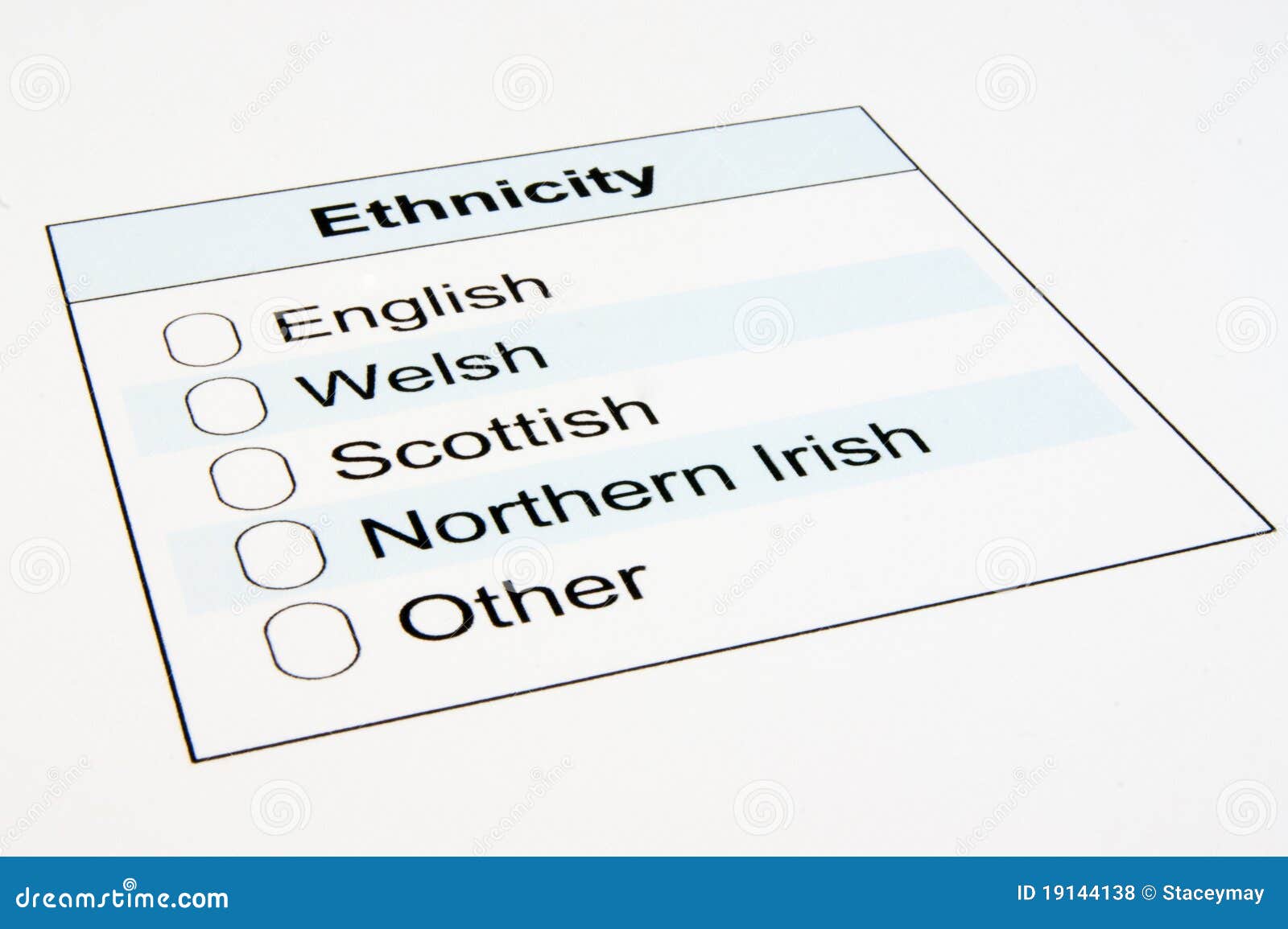 UK Ethnicity Form Picture. Image: 19144138
