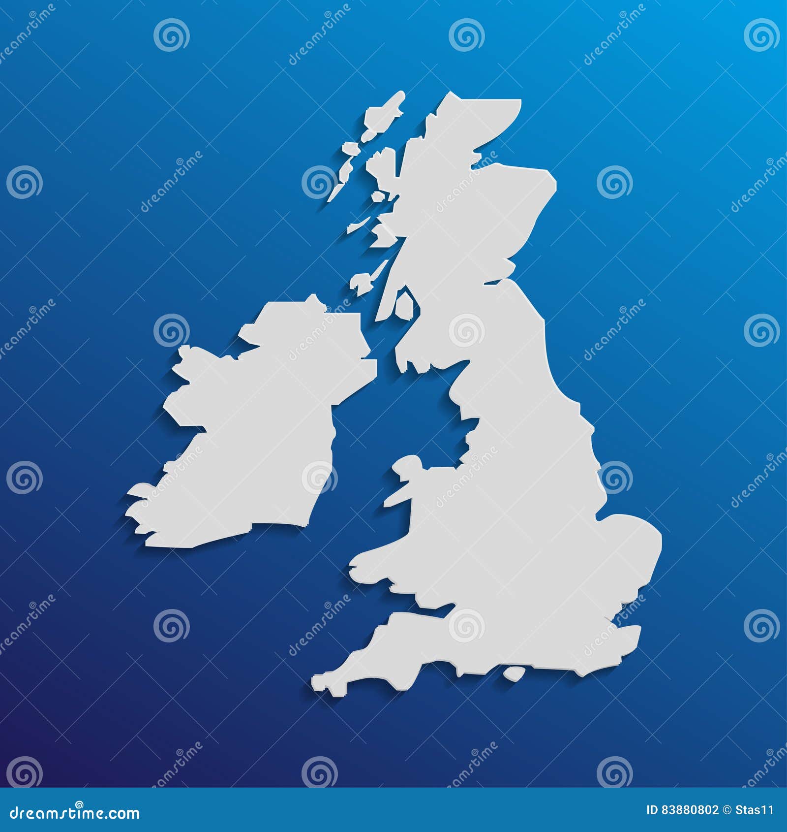 UK Map in Gray with Shadows and Gradients on a Blue Background Stock ...