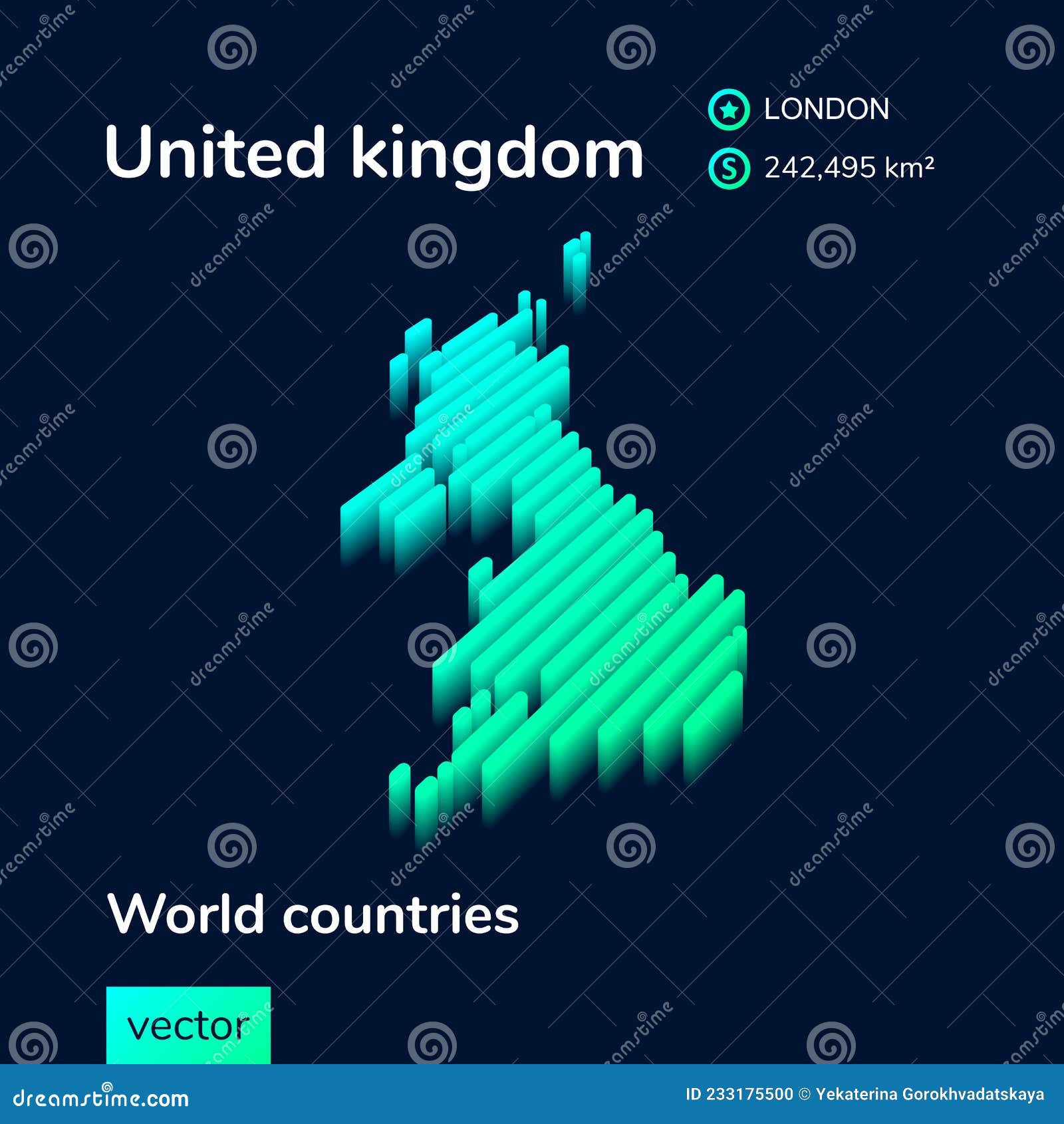UK Map. Stylized Isometric Neon Striped Vector 3d Map. | CartoonDealer ...