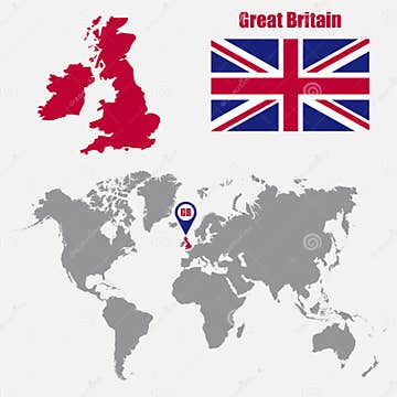 UK Map on a World Map with Flag and Map Pointer. Vector Illustration ...