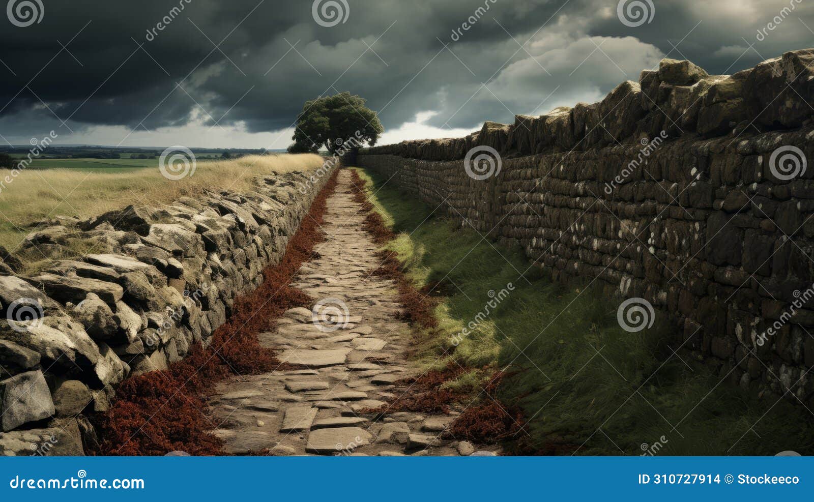 Renaissance Comic Style Path Next To Uk Wall Artwork Stock Illustration ...