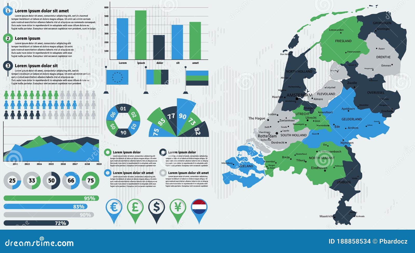 Detailed Netherlands Map with Infographic Elements. Stock Vector ...