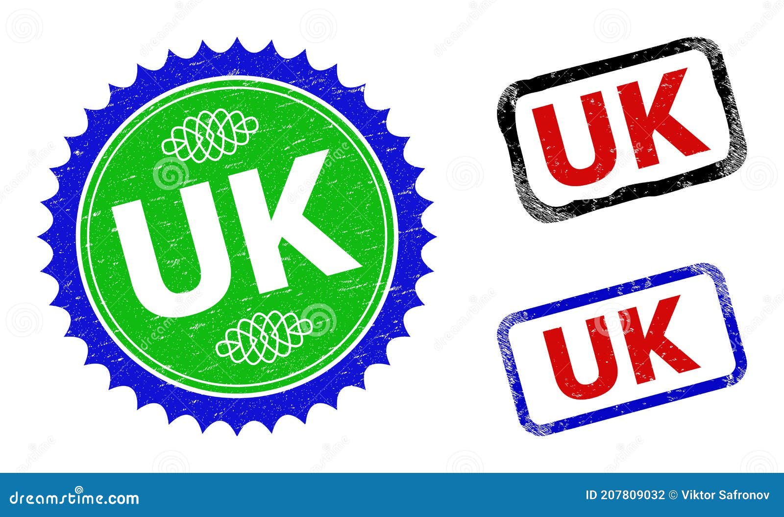 Uk Rosette And Rectangle Bicolor Stamps With Unclean Textures Stock