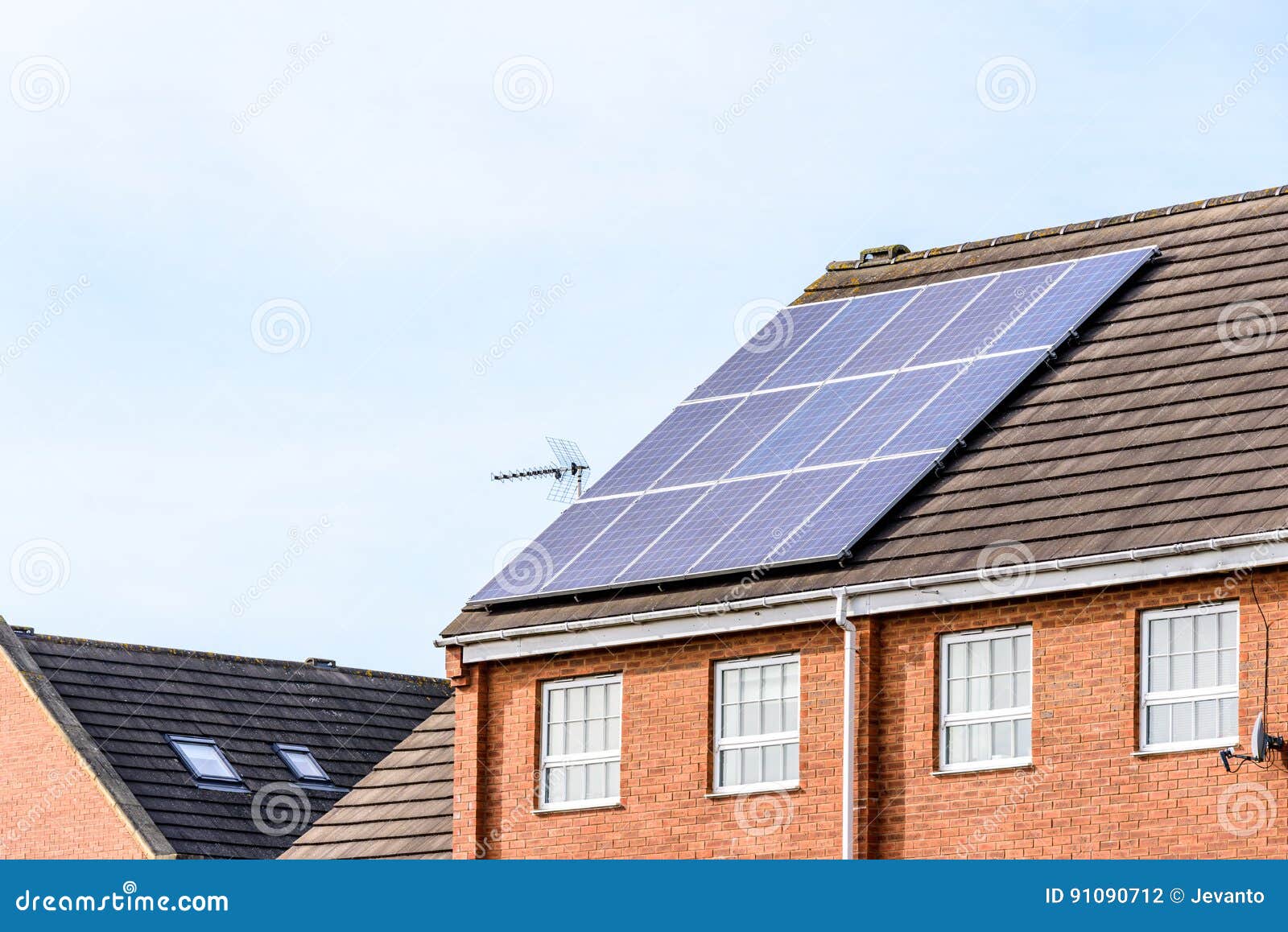 UK Solar Energy Panel on Sunny Roof Stock Photo - Image of cell, clean ...
