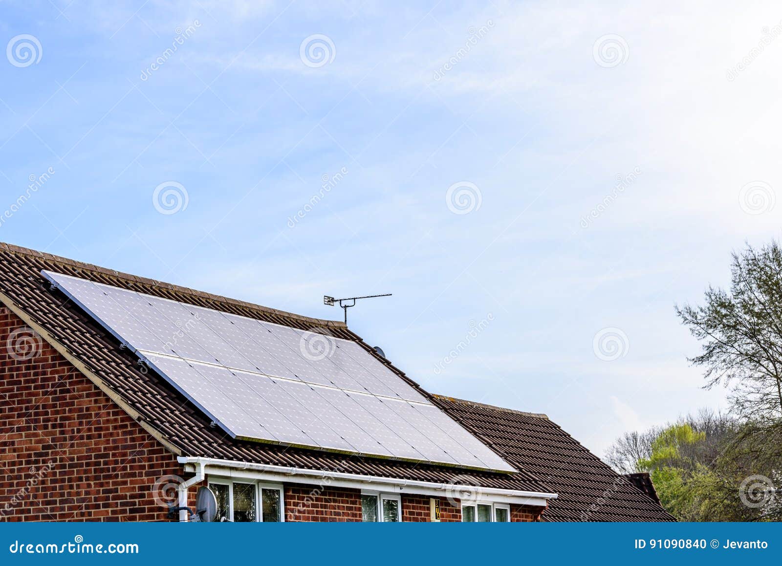 UK Solar Energy Panel on Sunny Roof Stock Photo - Image of building ...