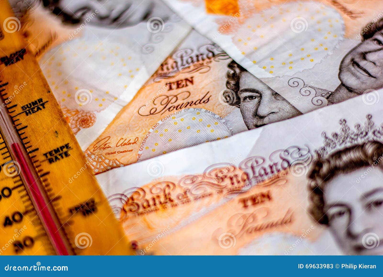 UK Ten Pound Notes and Thermometer Editorial Stock Photo - Image of ...