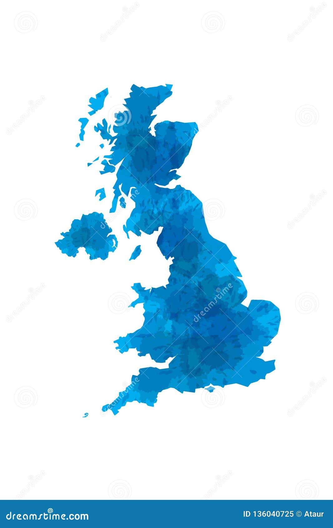 UK Watercolor Map Vector Illustration in Blue Color on White Background ...