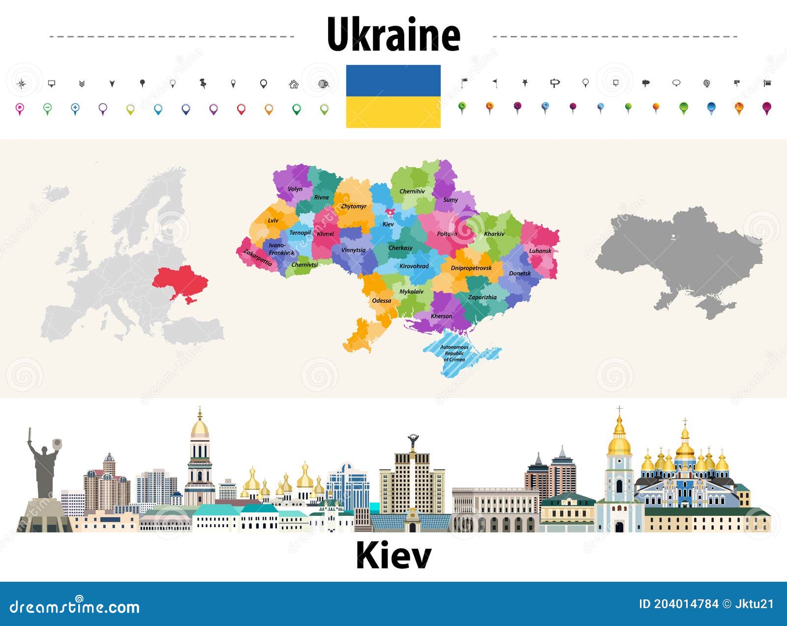 Ukraine Regions Oblasts With Administrative Divisions Raions Vector Map ...