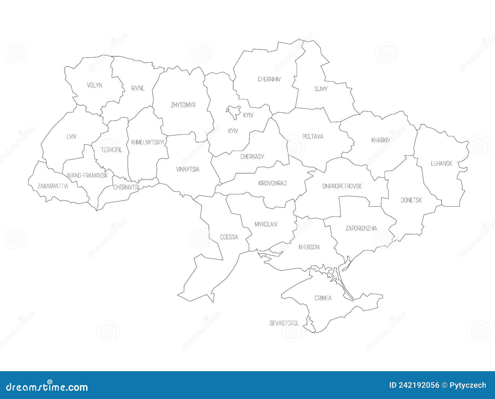 Ukraine - Administrative Map of Oblasts Stock Vector - Illustration of ...