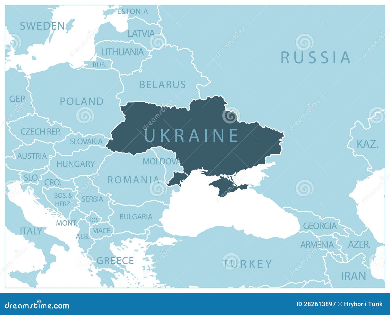 Ukraine - Blue Map with Neighboring Countries and Names Stock ...