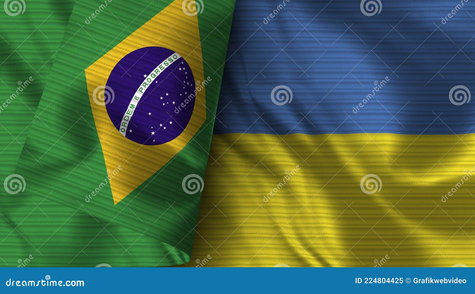 Ukraine and Brazil Realistic Flag â€“ Fabric Texture Illustration Stock ...