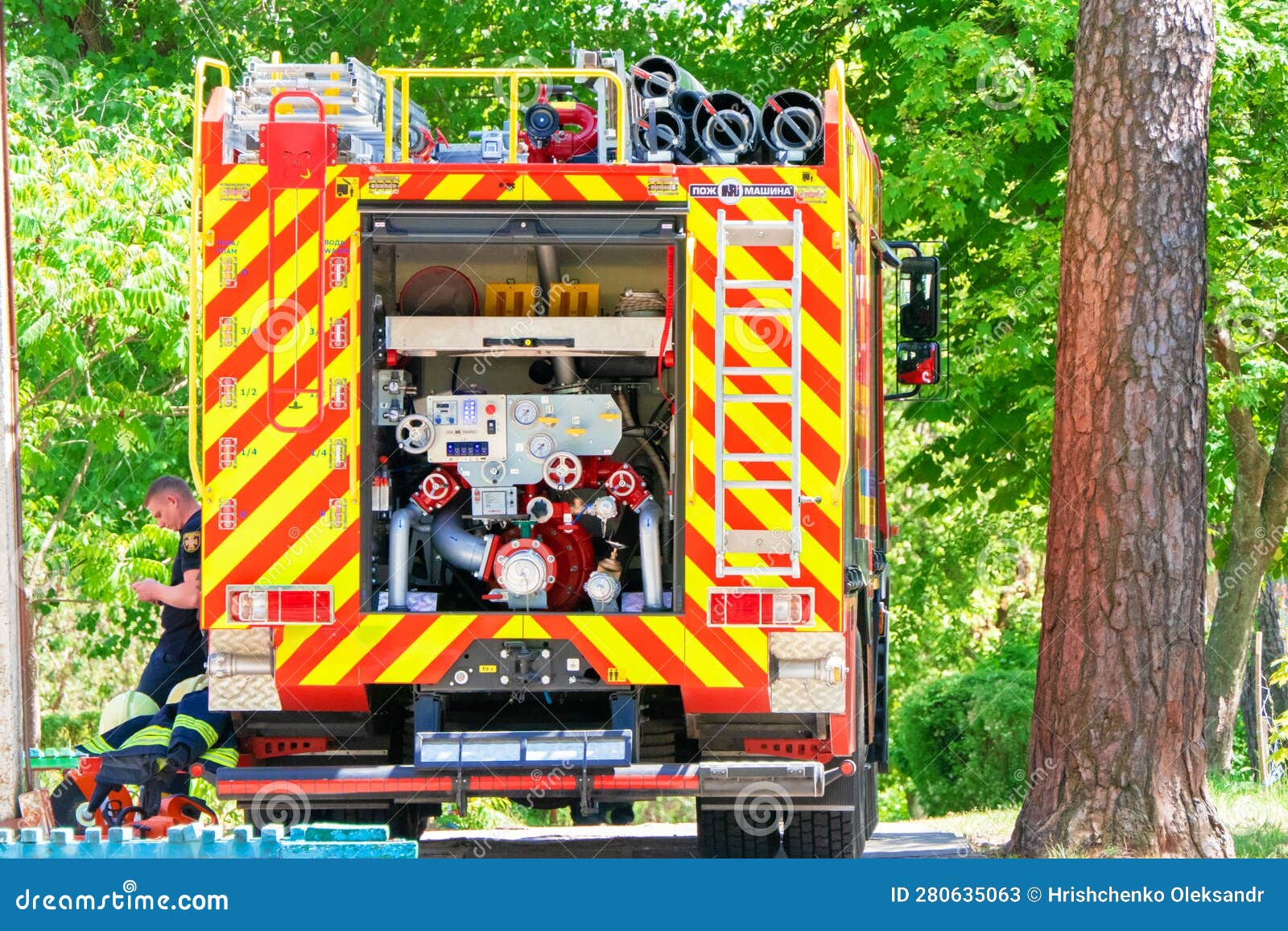 Ukraine, Cherkasy - June 1, 2023:Modern Fire Engine. Rear View of ...