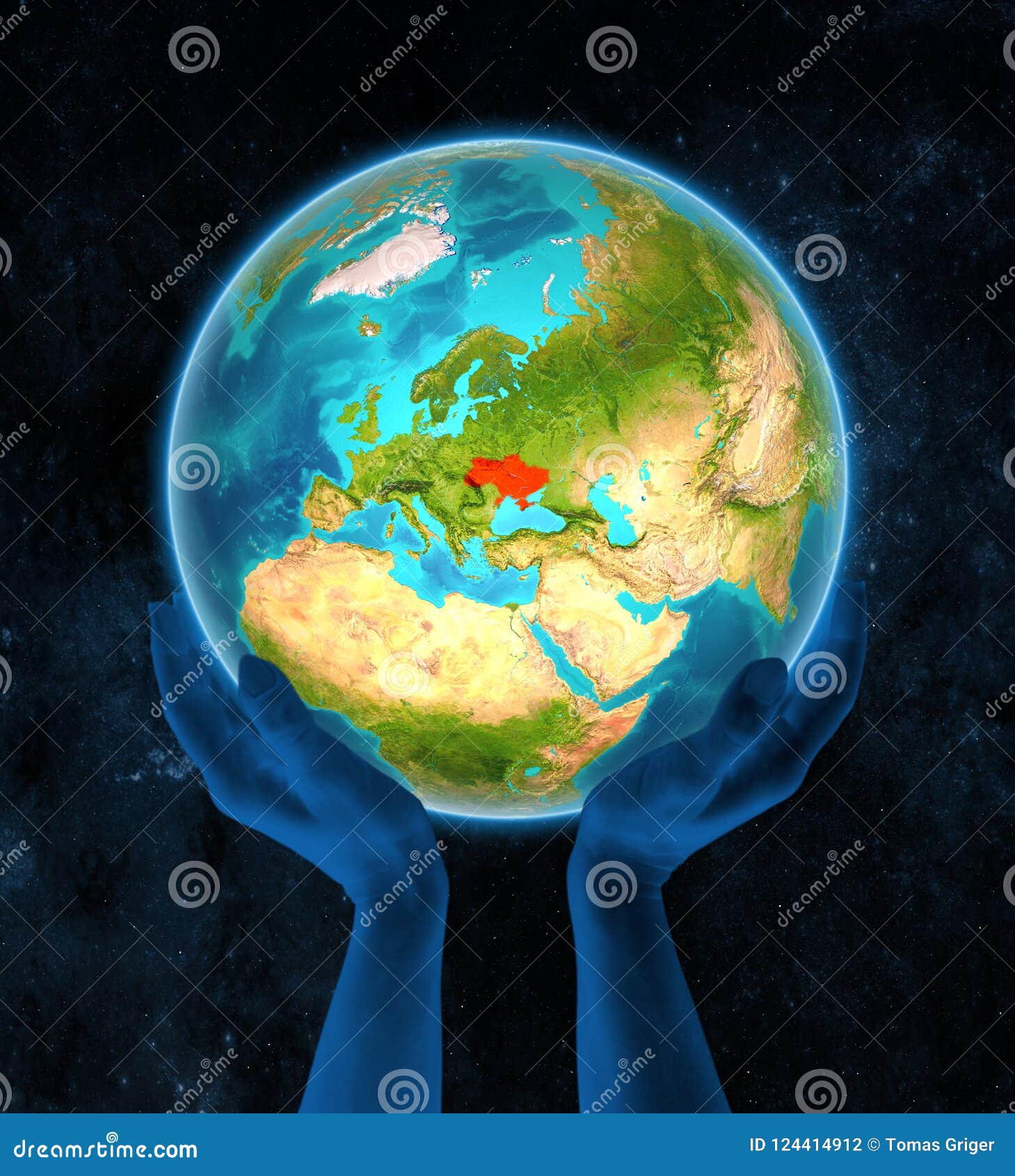 Ukraine on Earth in hands stock illustration. Illustration of render ...