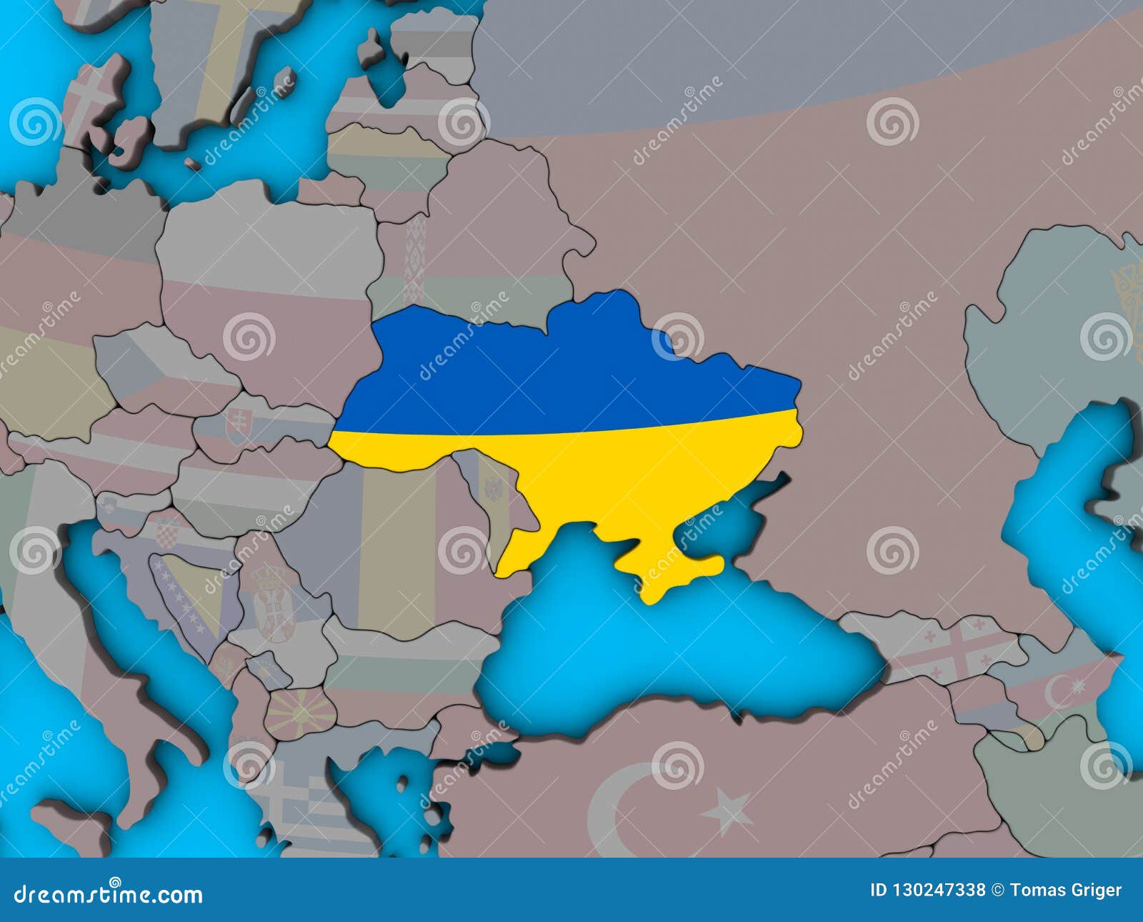 Ukraine with Flag on 3D Map Stock Illustration - Illustration of render ...