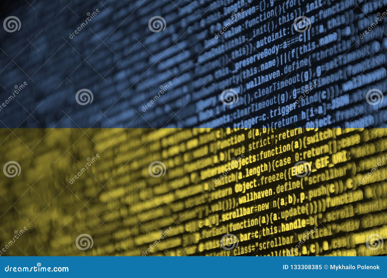 Ukraine Flag is Depicted on the Screen with the Program Code. the ...