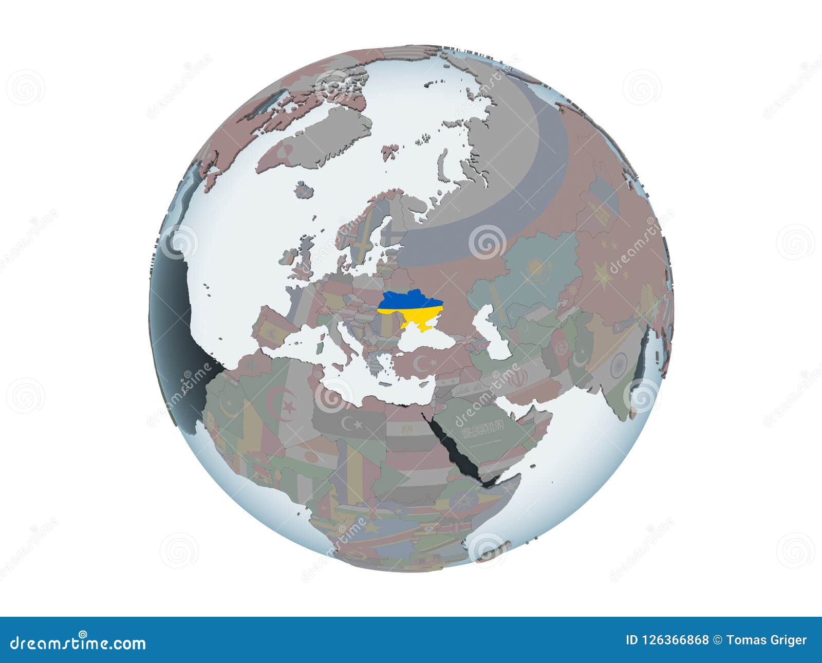 Ukraine with Flag on Globe Isolated Stock Illustration - Illustration ...