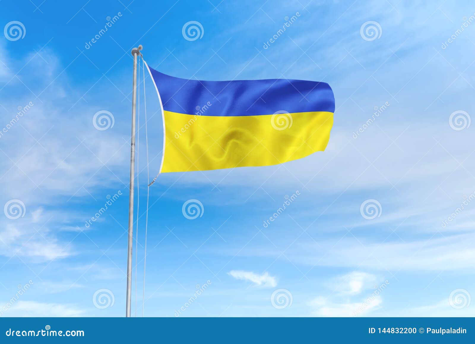 Ukraine Flag Over Blue Sky Background Stock Illustration - Illustration ...