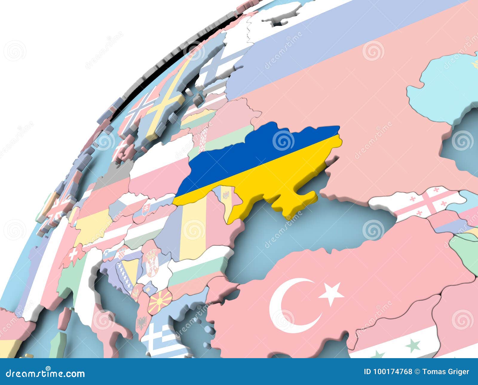 Ukraine on globe with flag stock illustration. Illustration of concept ...