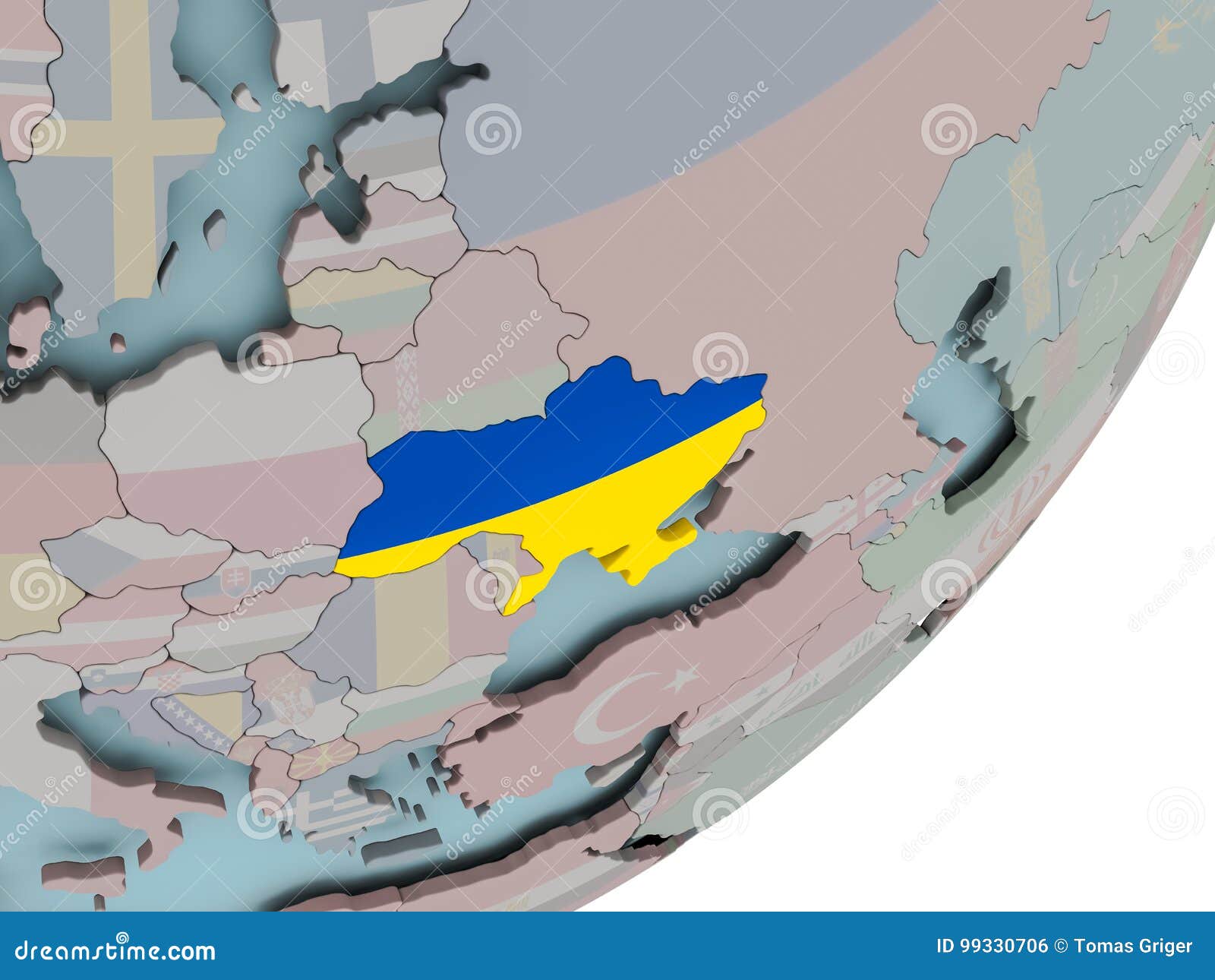 Ukraine on Globe with Flags Stock Illustration - Illustration of ...
