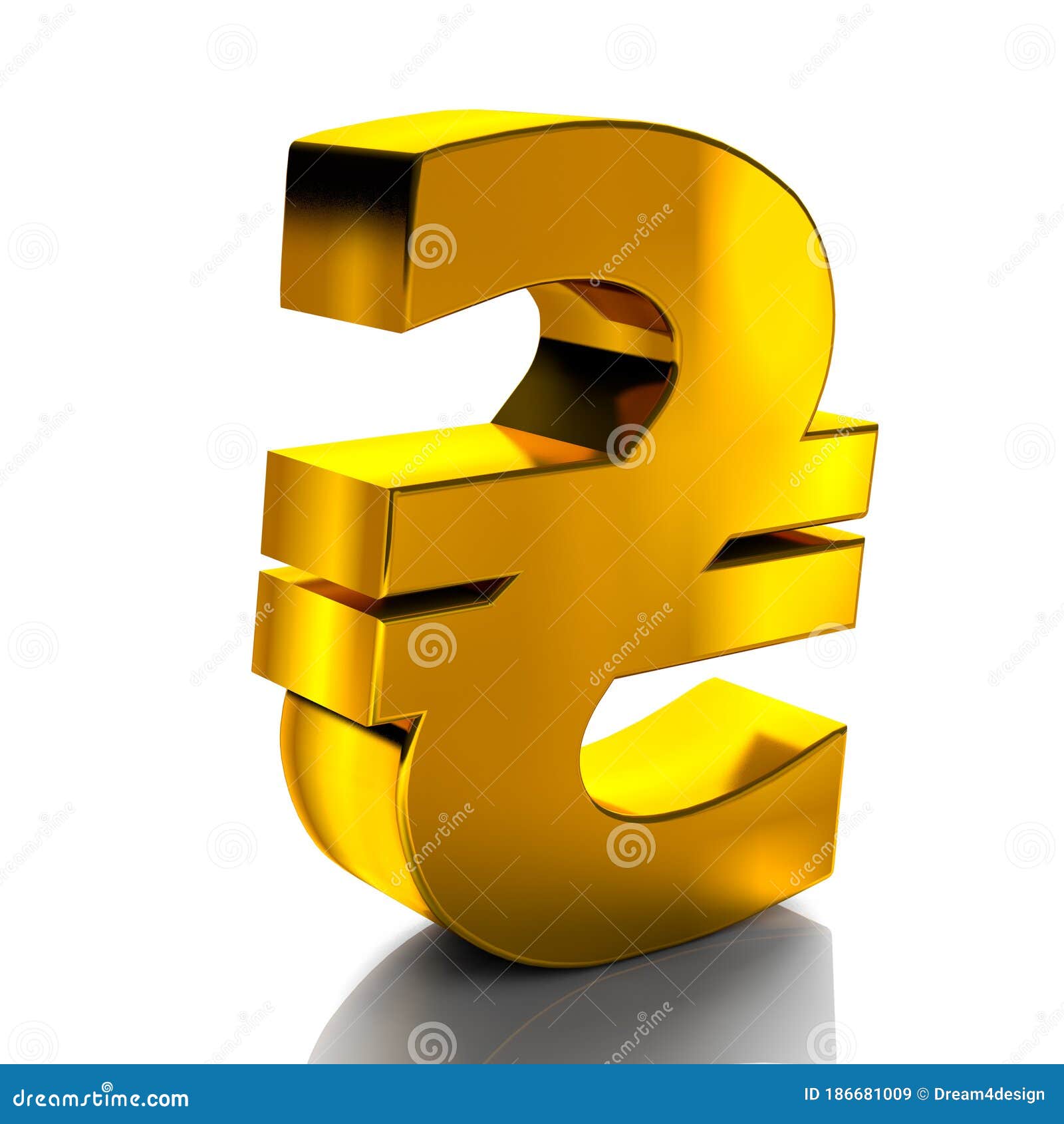 Ukraine Hryvnia Currency Sign Symbols Gold Color 3d Render Isolated On