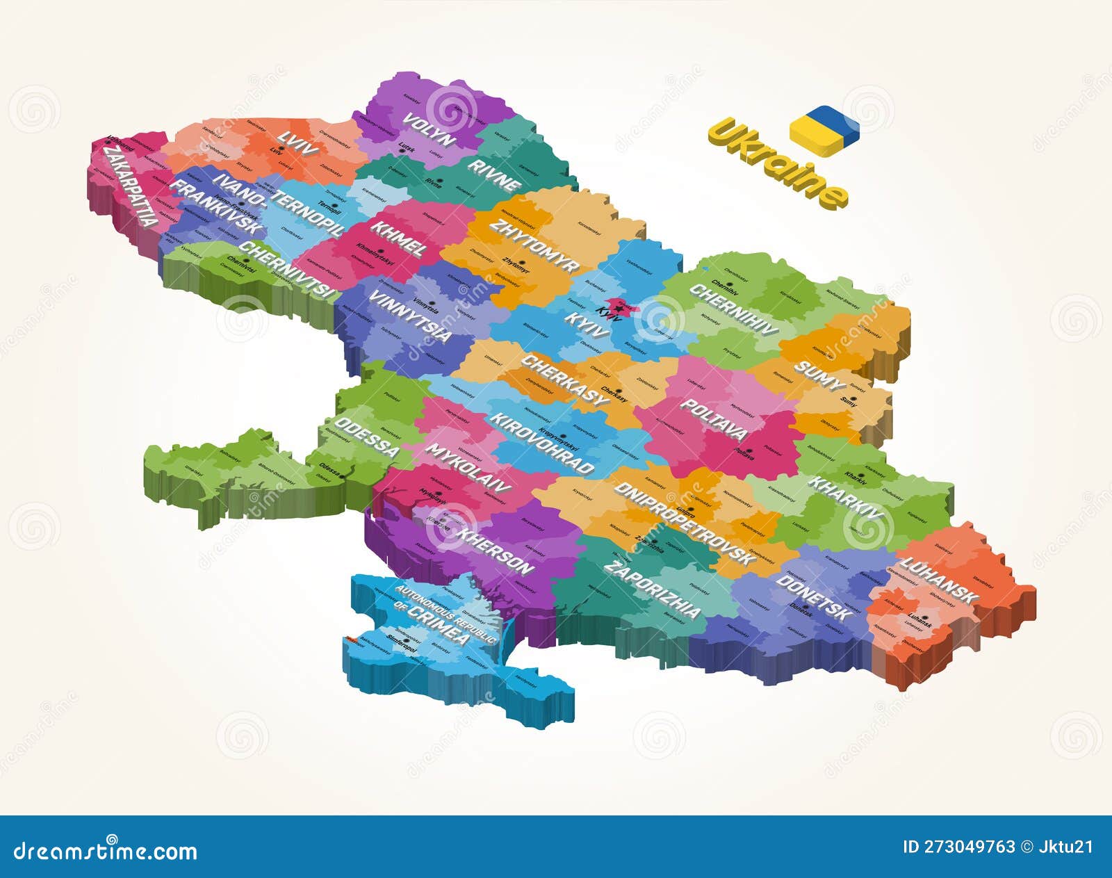 Ukraine Isometric Isolated Vector Map Colored by Administrative ...