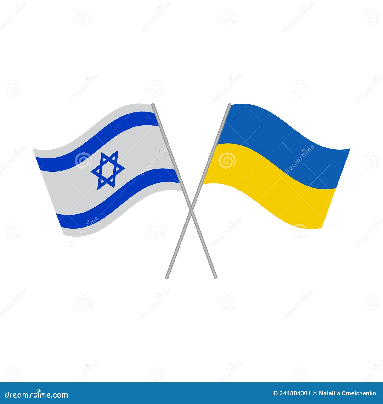Ukraine and Israel Flags Isolated on White Background. Vector ...
