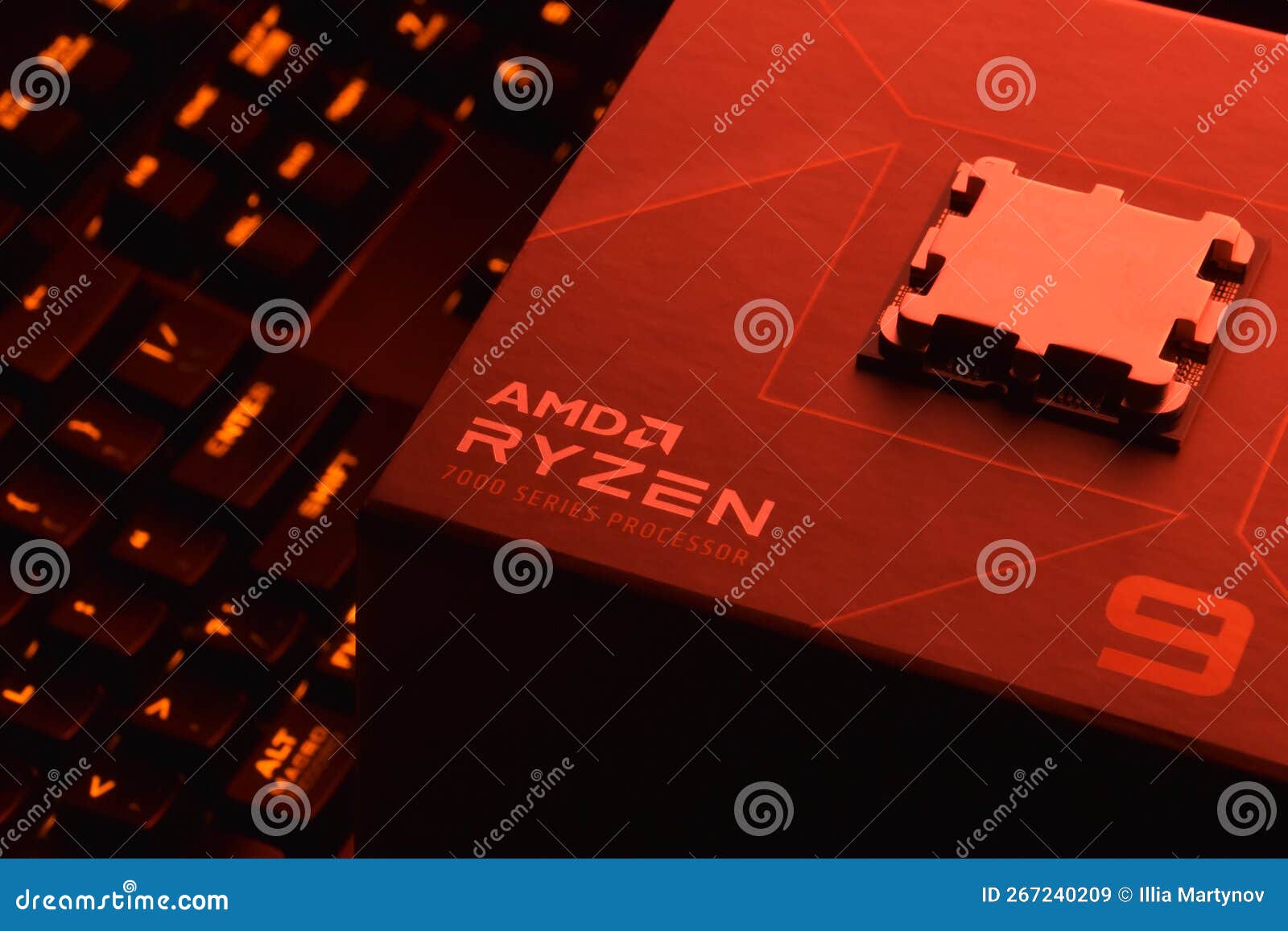 A Close-up of an AMD Ryzen 9 3900X Processor in a Packaging Box with ...