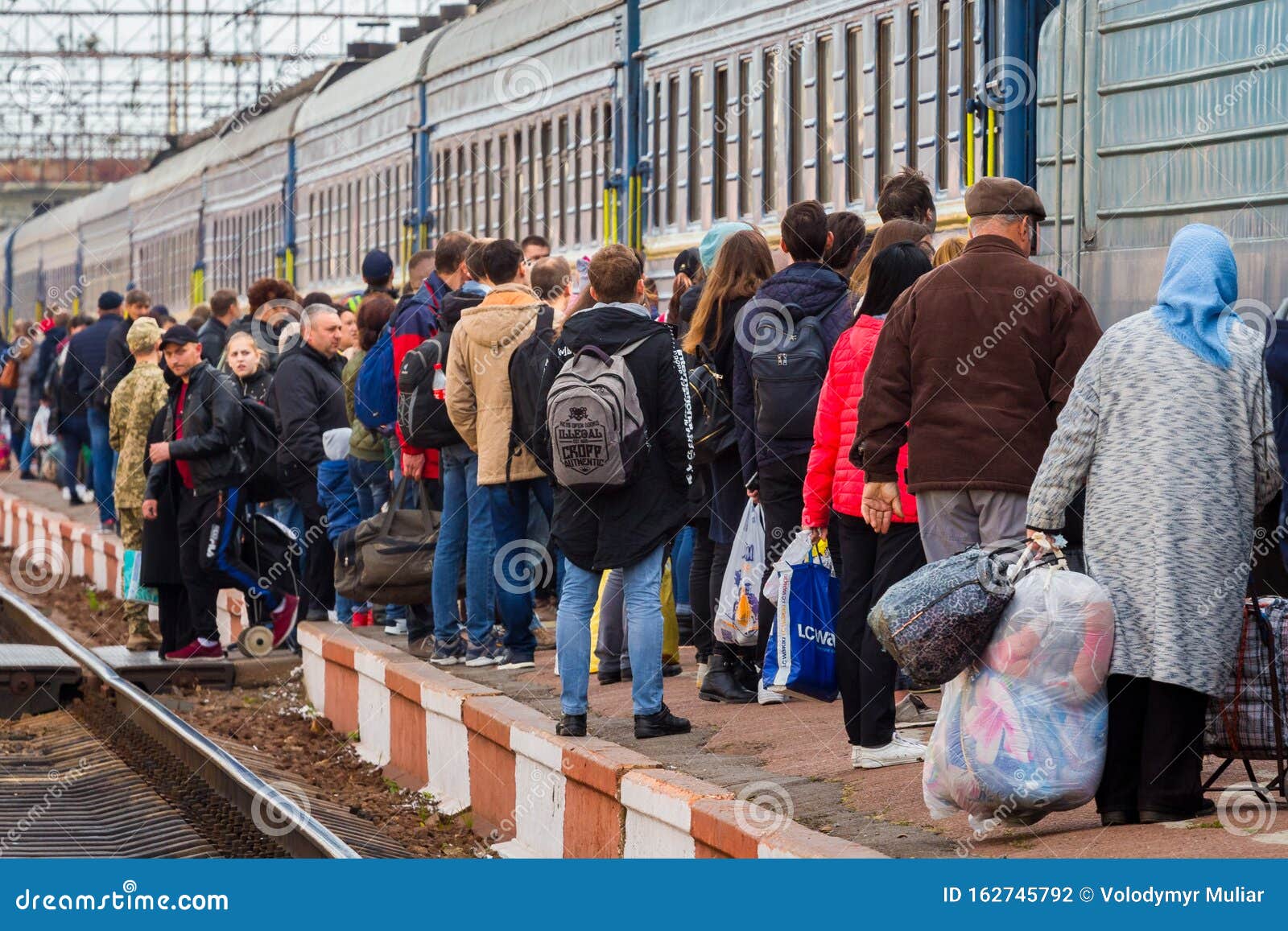 Ukraine, Khmelnitsky. October 2019. Passengers at the Train Station ...