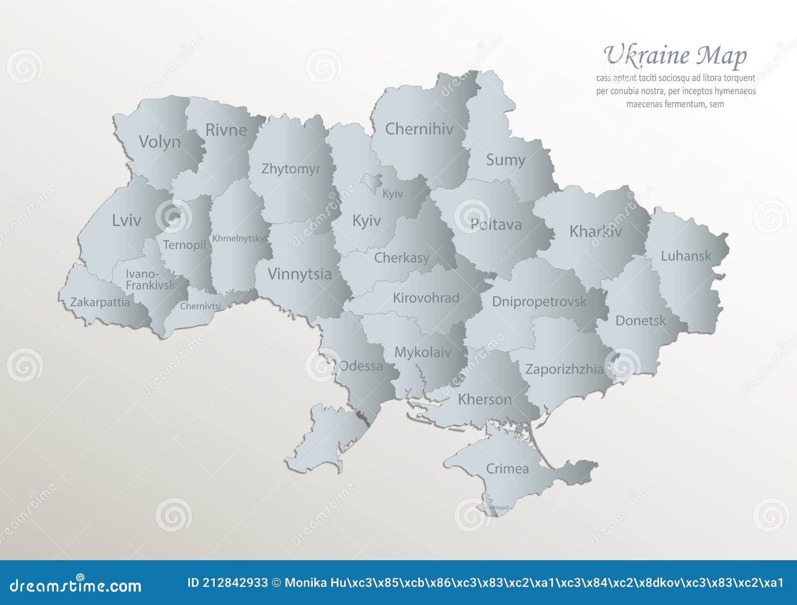 Ukraine Map, Administrative Division with Names, White Blue Card Paper ...